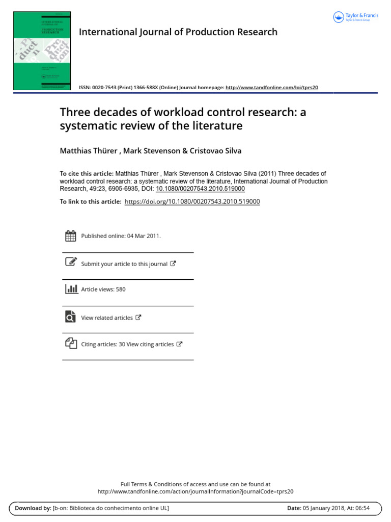 Three Decades of Workload Control Research a Systematic Review of the Literature | PDF ...