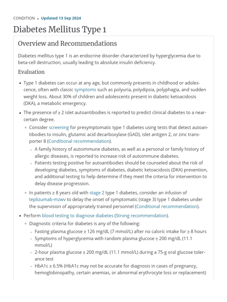 Type 1 Diabetes Overview and Management | PDF | Diabetes | Hypoglycemia