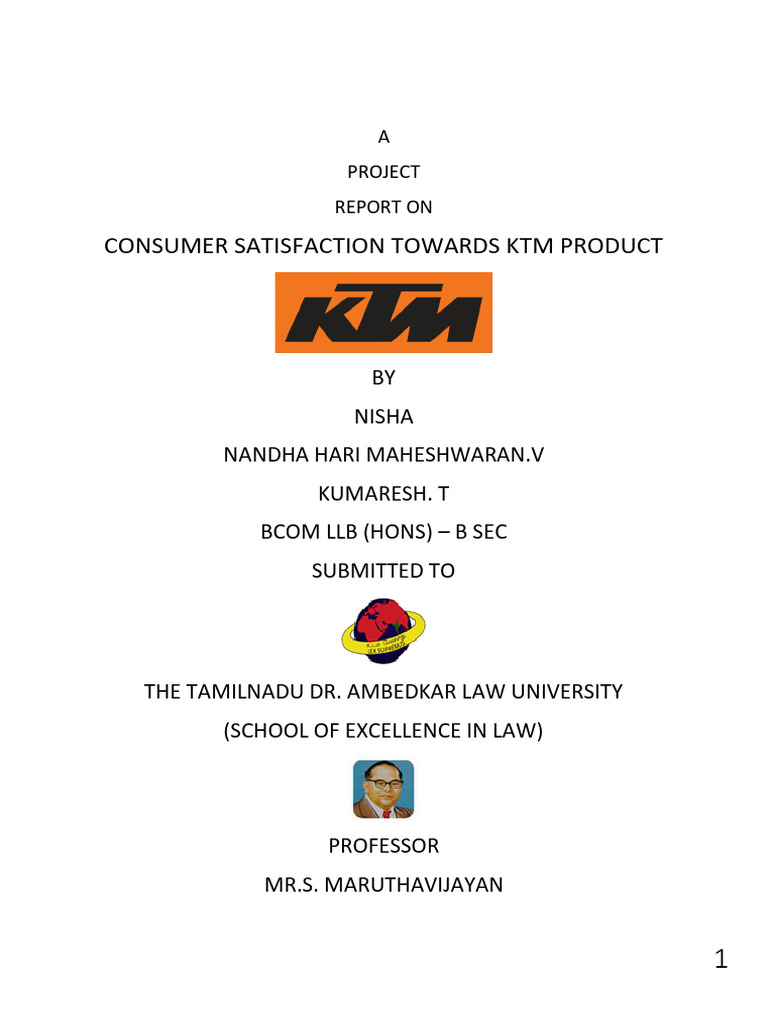 A Report On Consumer Satisfaction Towards KTM Bike | PDF | Motor Vehicle