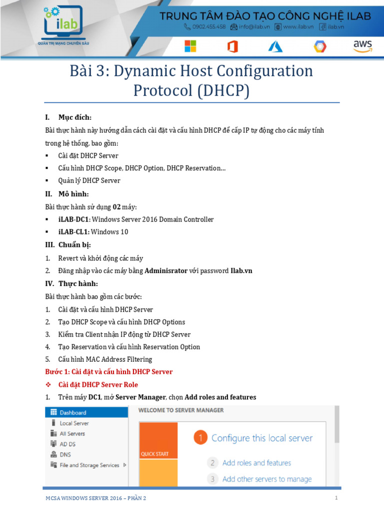 Bai3 - (Windows Server 2012 Datacenter) - Cài đặt và cấu hình DHCP | PDF