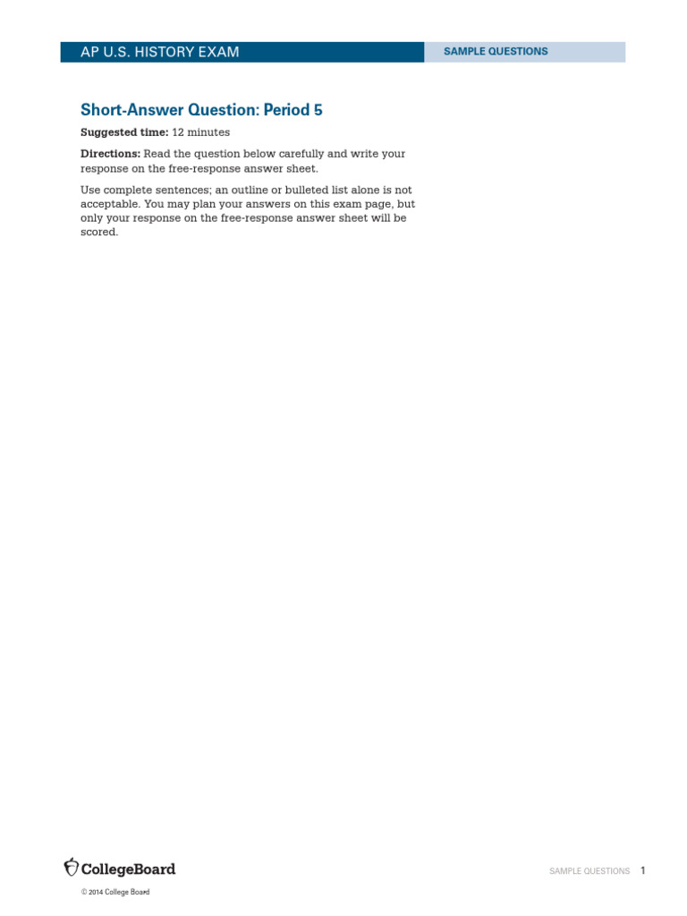 AP U.S. History Exam Sample Questions | PDF | Reconstruction Era ...