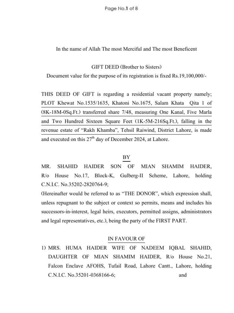 Gift-Rakh Khamab-1K-5M-216Sft-Shahid Haider | PDF | Taxes | Property