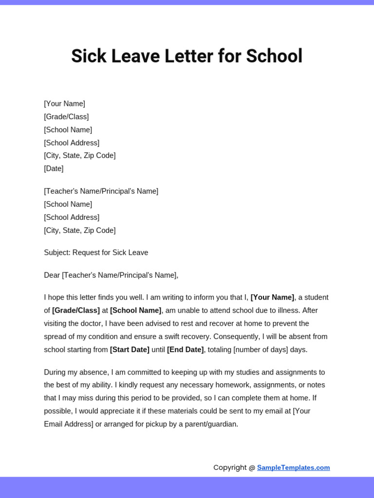 Sick Leave Letter For School | PDF