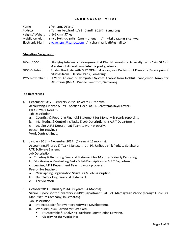 CV - Yohanna A 21 | PDF | Inventory | Business