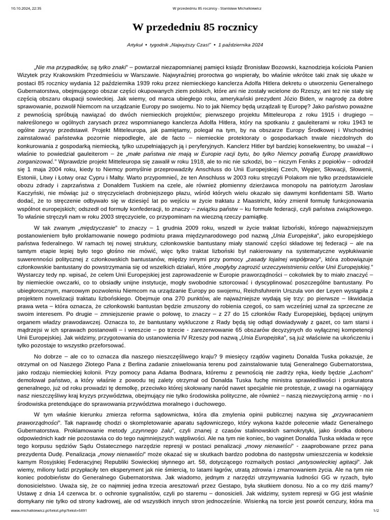 Michalkiewicz S. (2024.10.01) - W Przededniu 85 Rocznicy (Stanisław ...
