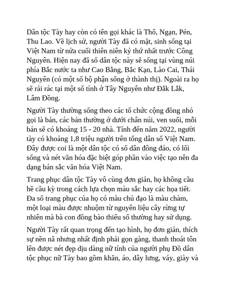 Dân Tộc Tày Hay Còn Có Tên Gọi Khác Là Thổ | PDF