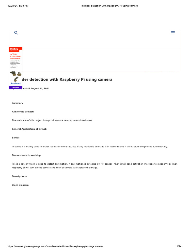 Intruder Detection With Raspberry Pi Using Camera | PDF | Local Area Network | Ethernet