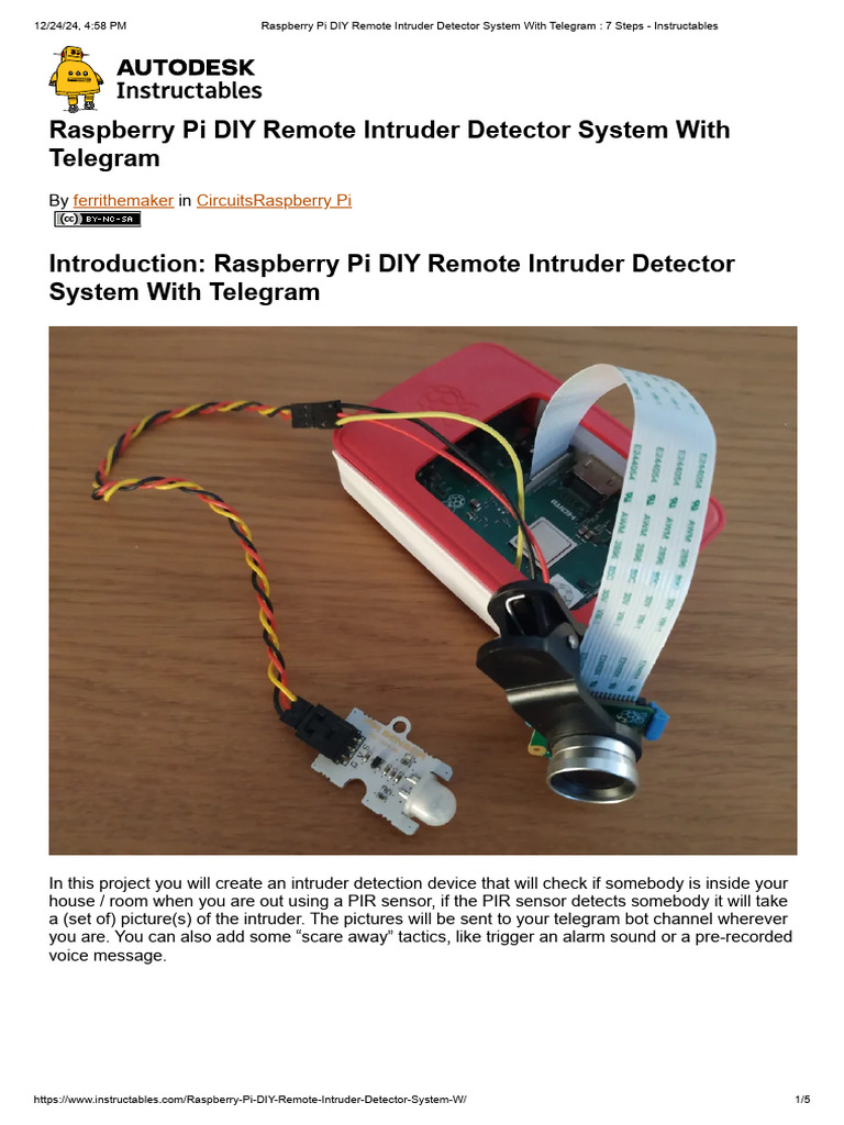 Raspberry Pi Diy Remote Intruder Detector System With Telegram 7 Steps Instructables Pdf 