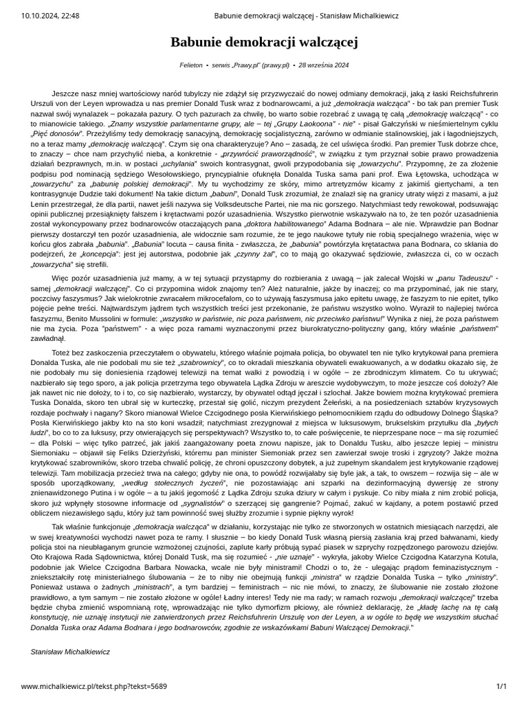 Michalkiewicz S. (2024.09.28) - Babunie Demokracji Walczącej (Stanisław ...