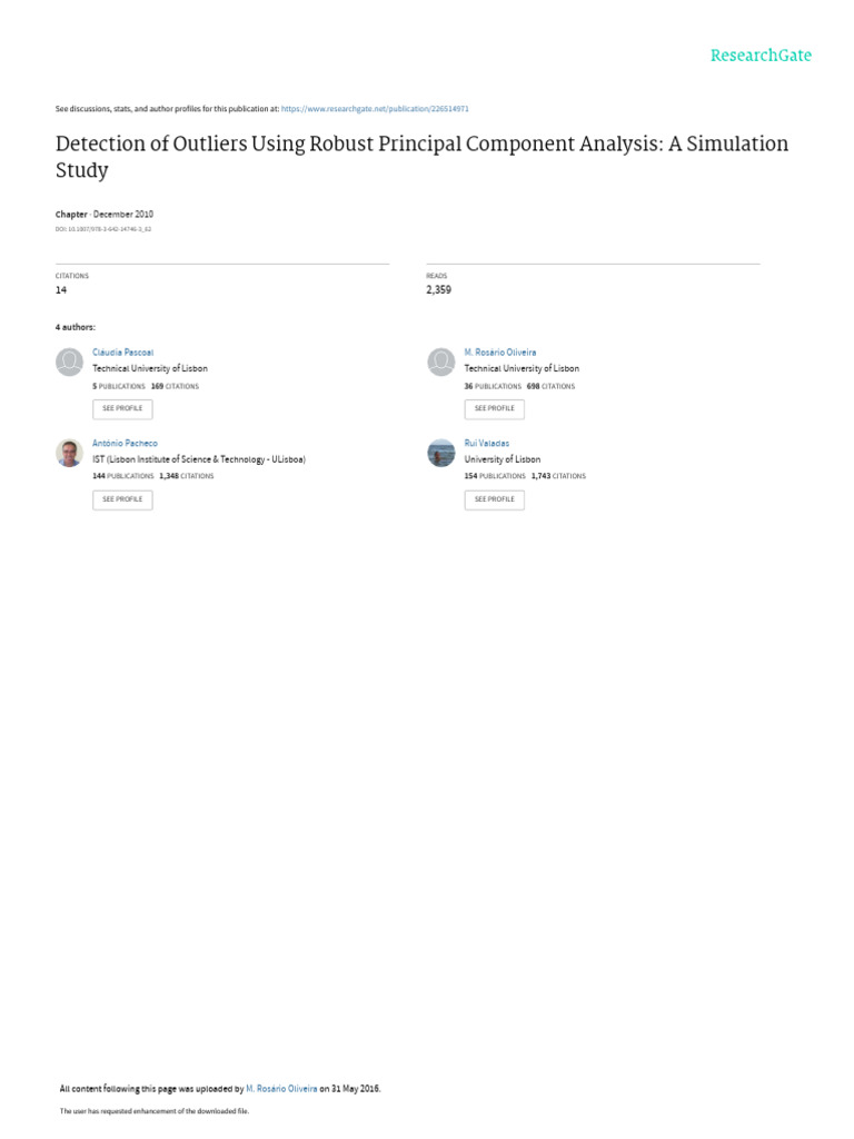 Detection of Outliers Using Robust Principal Component Analysis: A Simulation Study | PDF ...