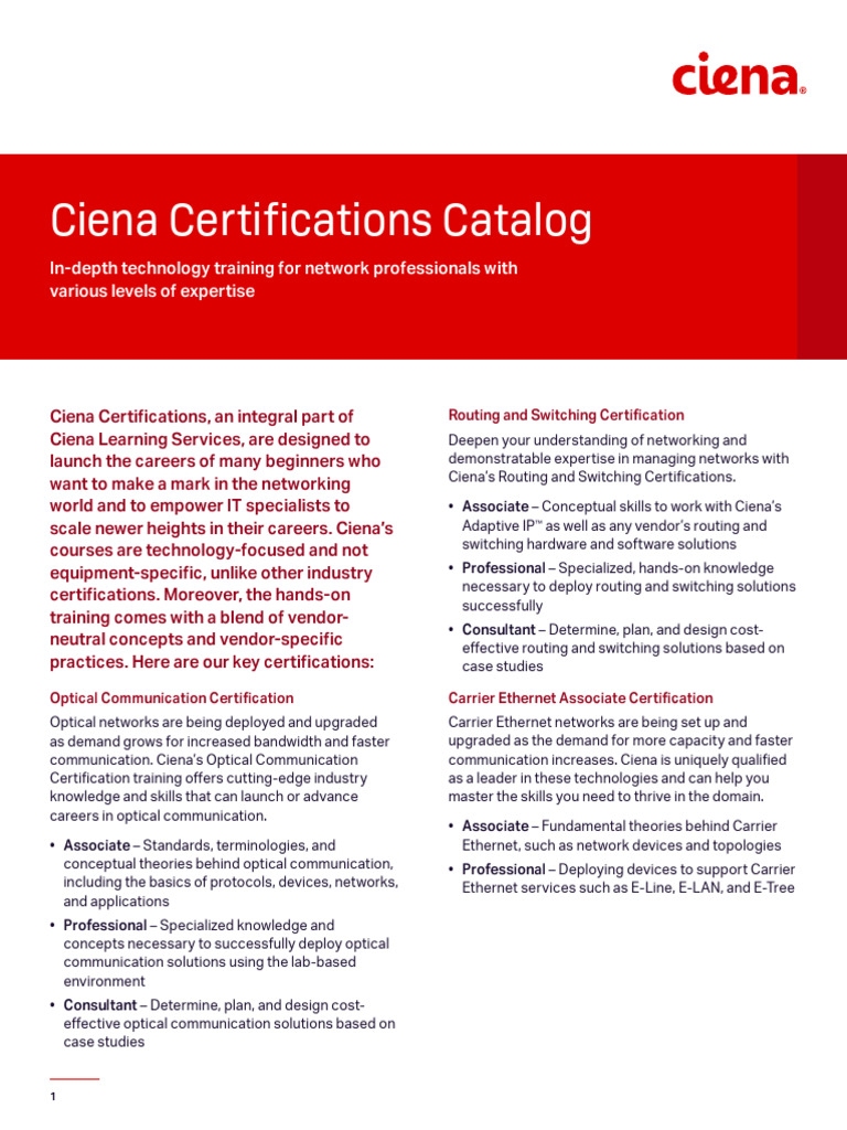 Brochure Ciena Certification | PDF | Computer Network | Ethernet