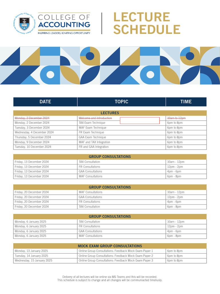 Online Lecture Schedule for 2024-2025 | PDF