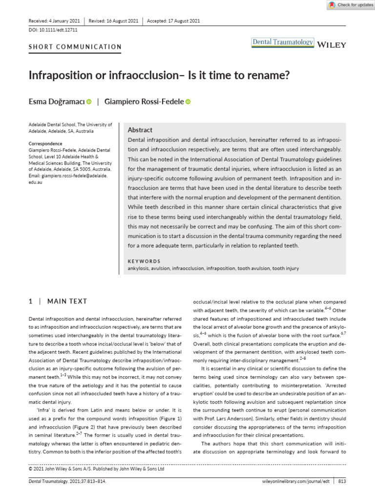 Dental Traumatology - 2021 - Do%C4%9Framac%C4%B1 - Infraposition or ...