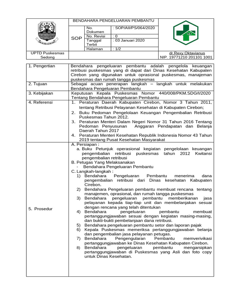 2.3.15.5 Sop Bendahara Pengeluaran Pembantu | PDF