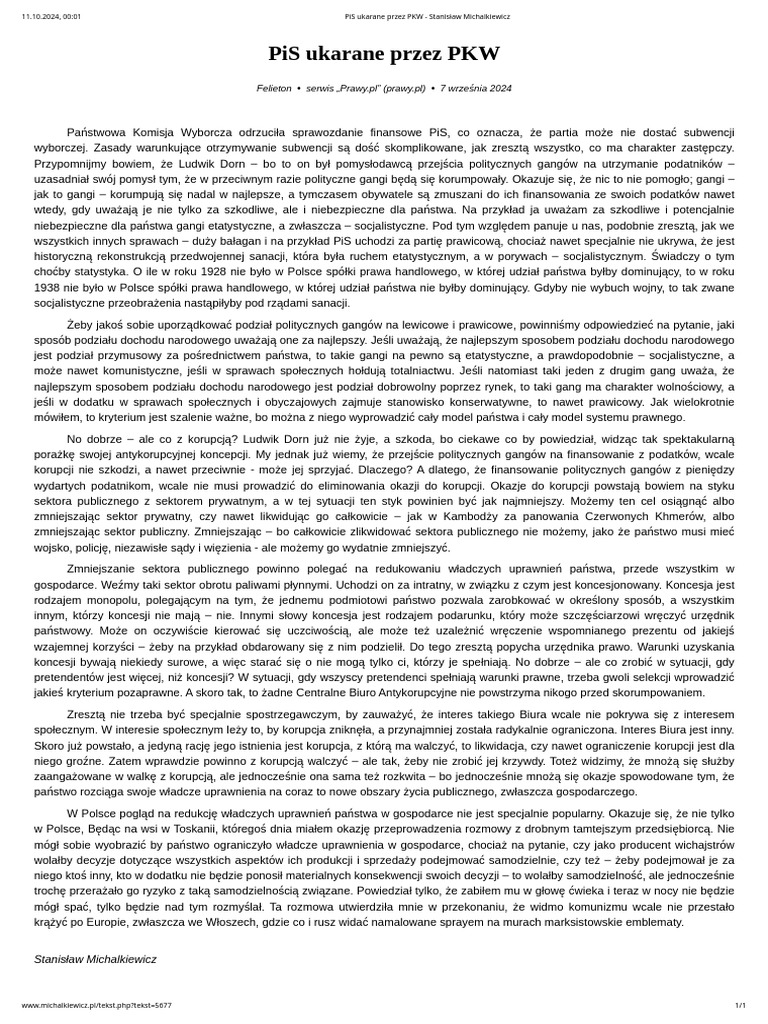 Michalkiewicz S. (2024.09.07) - PiS Ukarane Przez PKW (Stanisław ...
