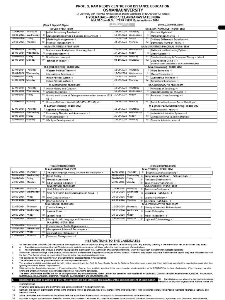 798752787PG Semwise Timetable | PDF | Algebra | Sociology