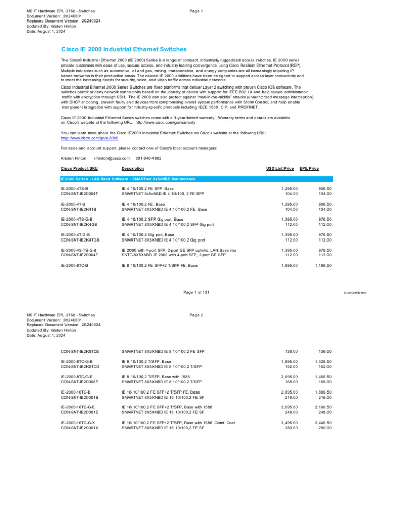MS EPL 3760 SWITCHES Pricing Guide 20240801 | PDF | Network Switch ...