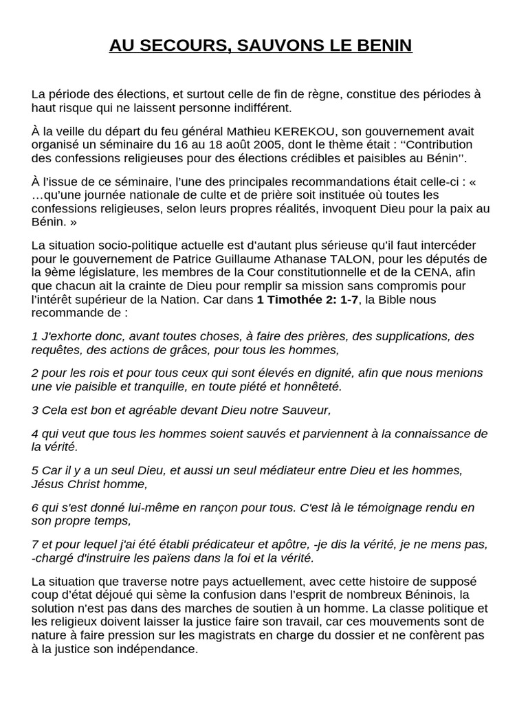 Unis pour sauver le Bénin | PDF | Justice | Crime et violence