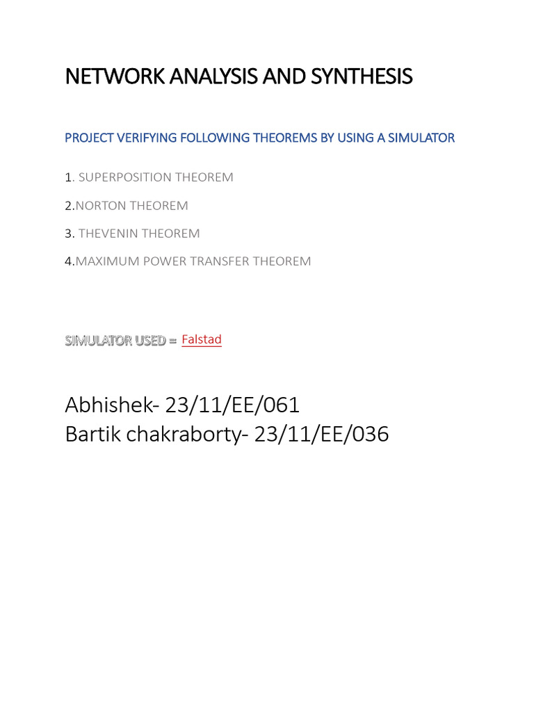 NETWORK ANALYSIS AND SYNTHESIS | PDF