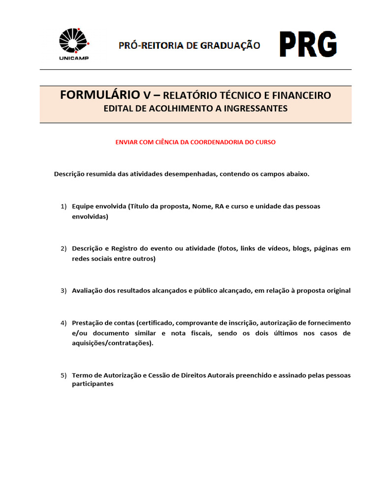 Formulario V Relatorio ACOLHE | PDF