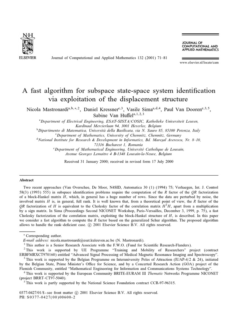 A Fast Algorithm For Subspace State-Space System Identification Via Exploitation of The ...
