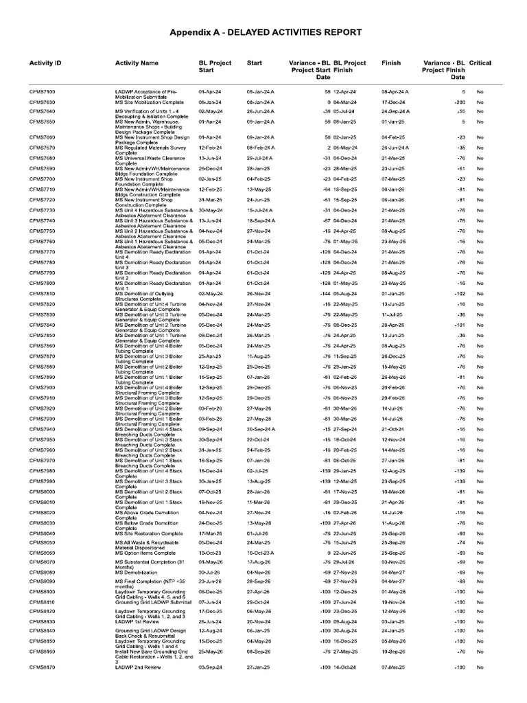 Appendix a - Delayed Activities Report | PDF