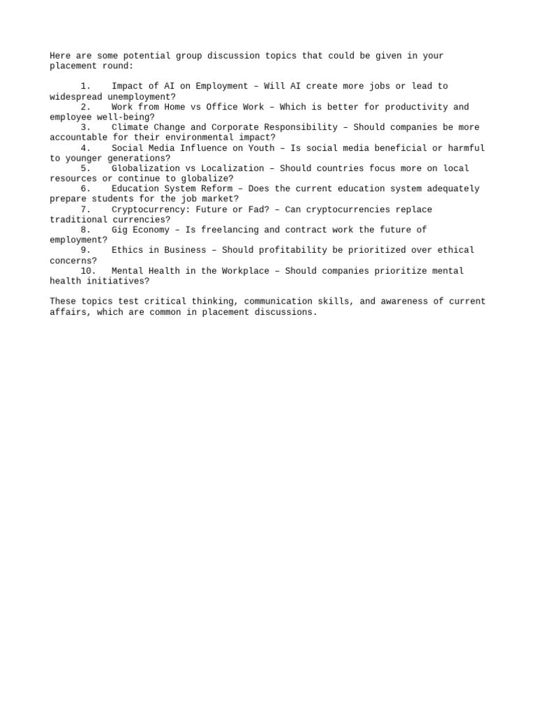 Placement Topics | PDF