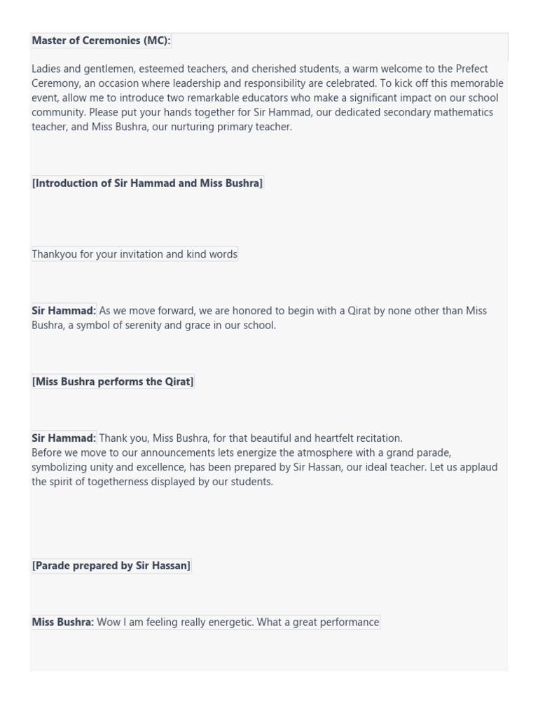 Prefect Ceremony Highlights and Announcements | PDF