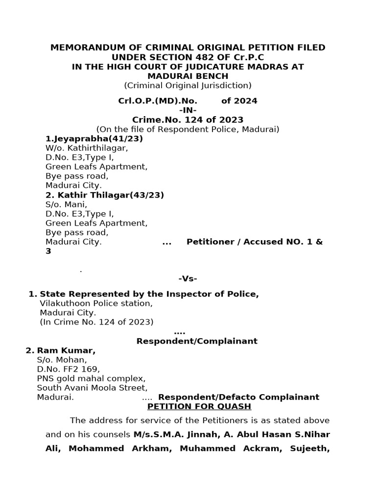 Kathir Thilagar FIR Quash | PDF | Complaint | Public Law