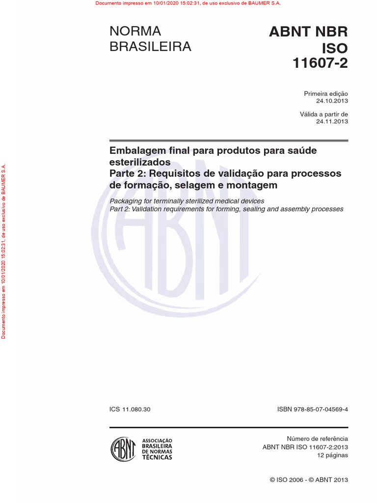 Norma Brasileira: Abnt NBR ISO 11607-2 | PDF | Embalagem e rotulagem ...