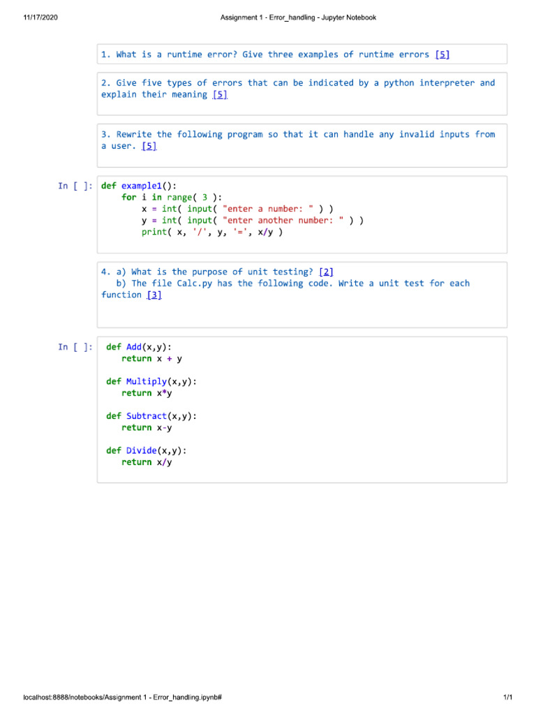 Assignment 1 - Error - Handling - Jupyter Notebook | PDF