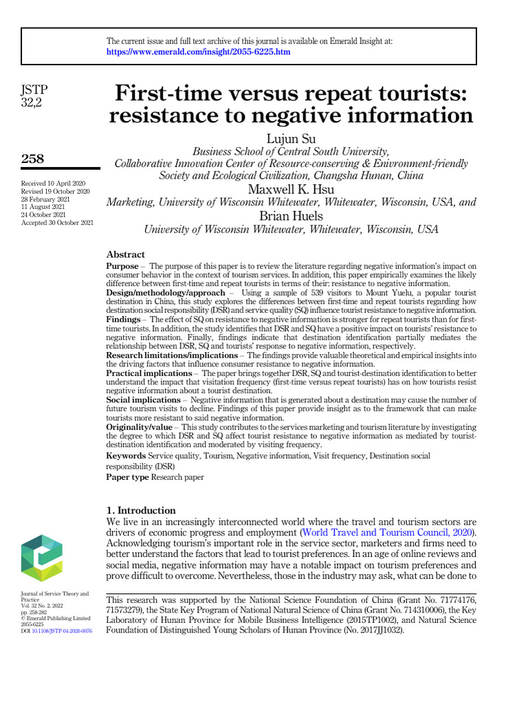 First-Time Versus Repeat Touri | PDF | Corporate Social Responsibility ...