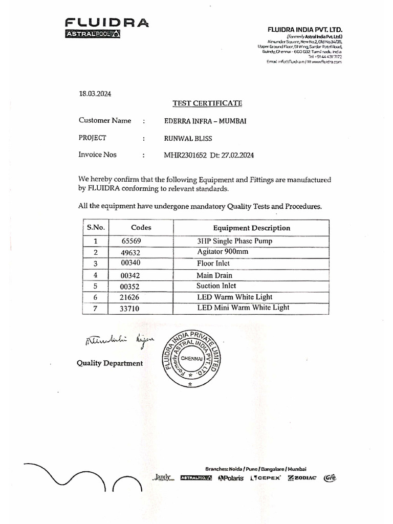 TEST CERTIFICATE | PDF
