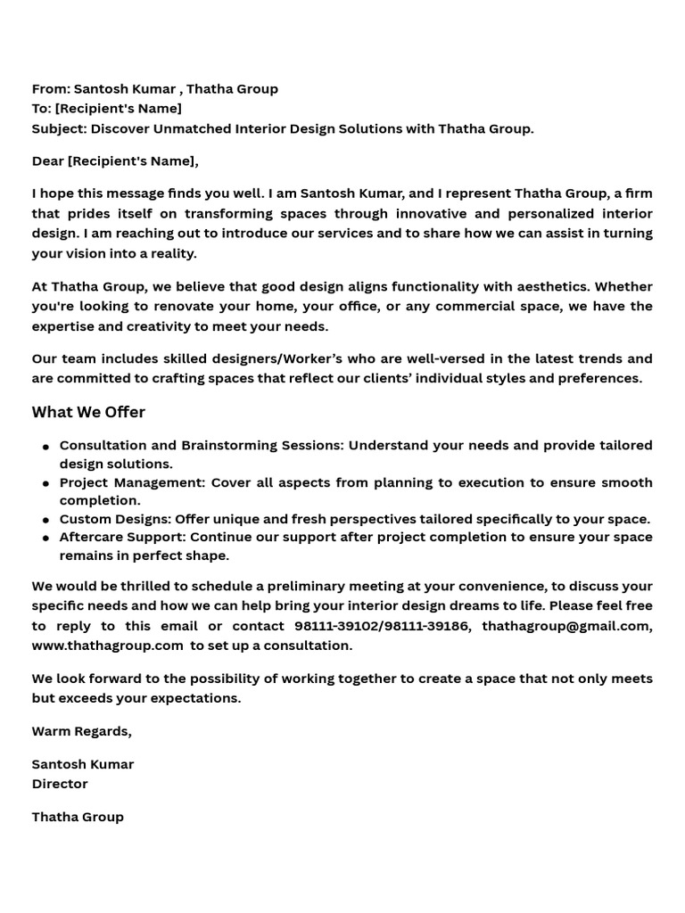 Interior Design Introduction Email | PDF