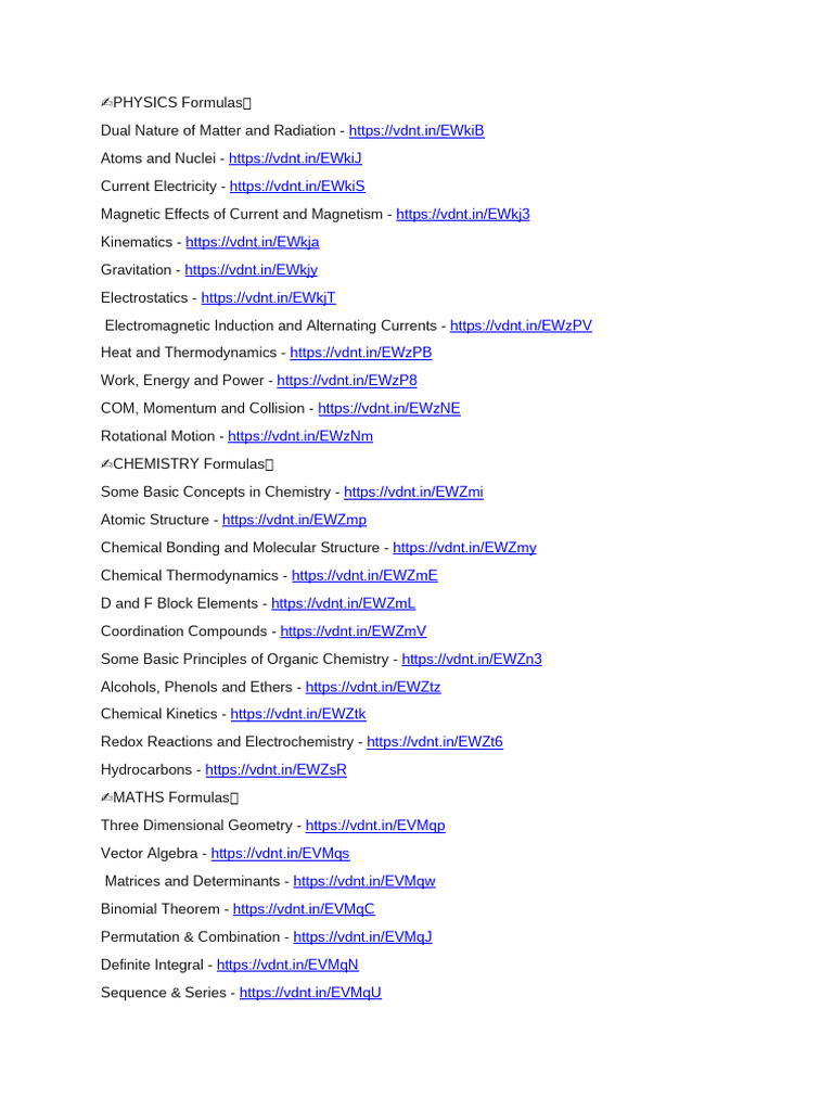 Jee Formulae & PYQ's | PDF