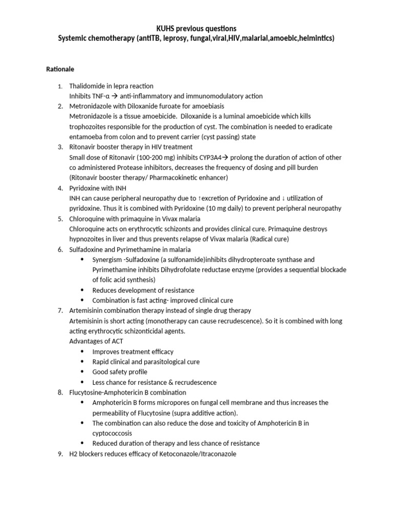 Handout - Systemic Chemotherapy | PDF | Malaria | Pharmacology