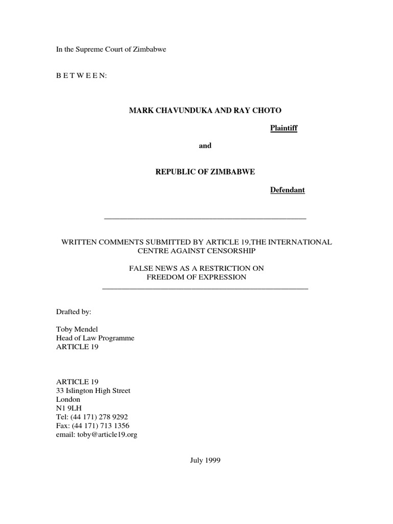False News and Freedom of Expression in Zimbabwe | PDF | Defamation ...
