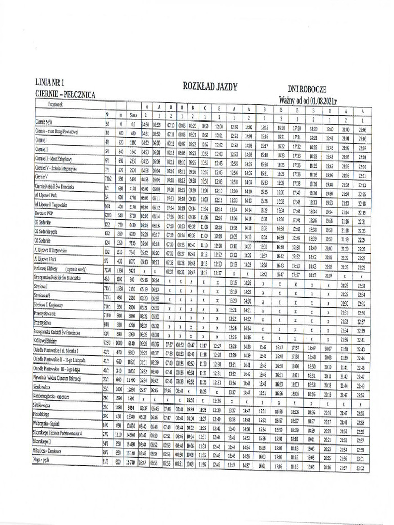 Linia NR 1 - DNI ROBOCZE | PDF