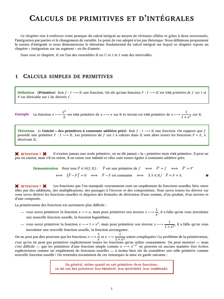 Calcul des Primitives et Intégrales | PDF | Intégral | Fonction ...
