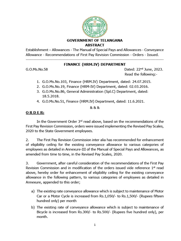 Enhanced Conveyance Allowance Orders | PDF | Inspector | Government