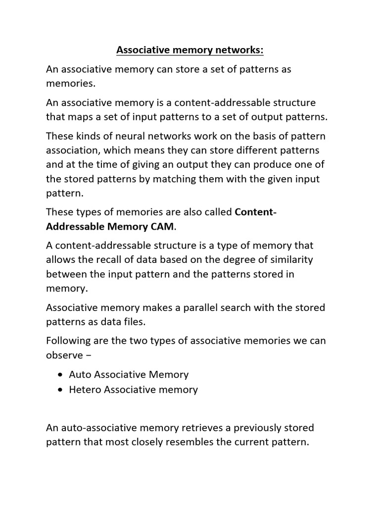 Associative Memory Networks | PDF | Artificial Neural Network | Memory