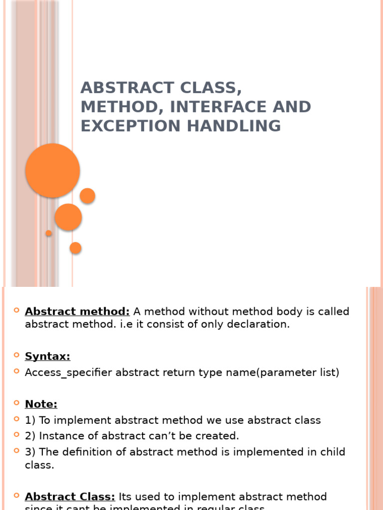 Abstract Class, Method, Interface and Exception | PDF | Method (Computer Programming) | Boolean ...