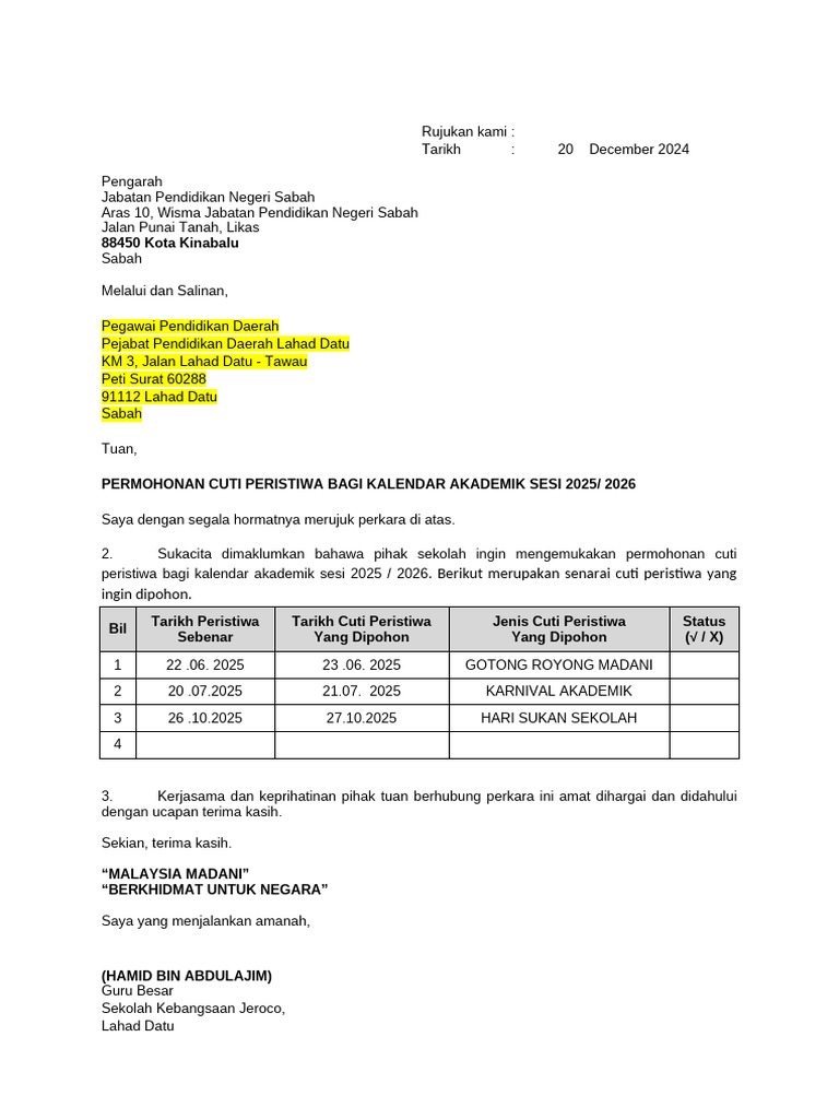 CONTOH SURAT PERMOHONAN CUTI PERISTIWA 2025 | PDF