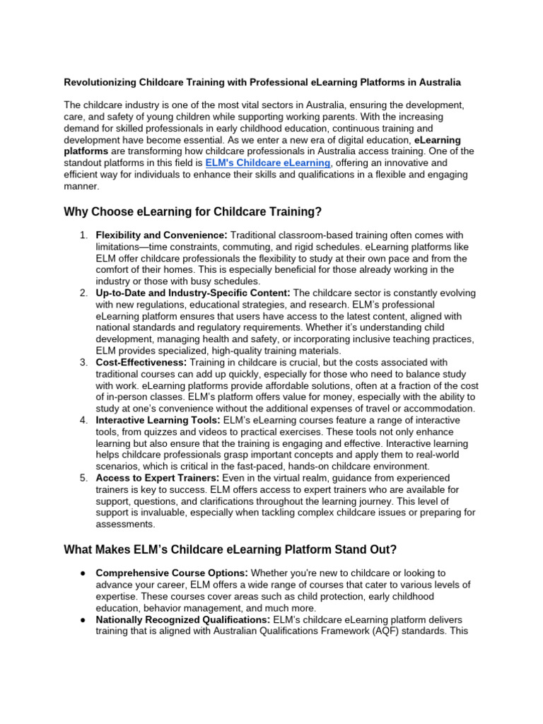 Revolutionizing Childcare Training With Professional ELearning Platforms in Australia | PDF ...