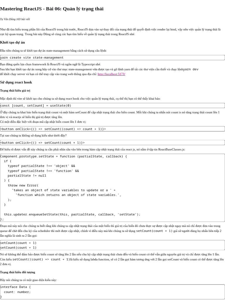 techmaster3 - Mastering ReactJS - Bài 06 - Quản lý trạng thái | PDF