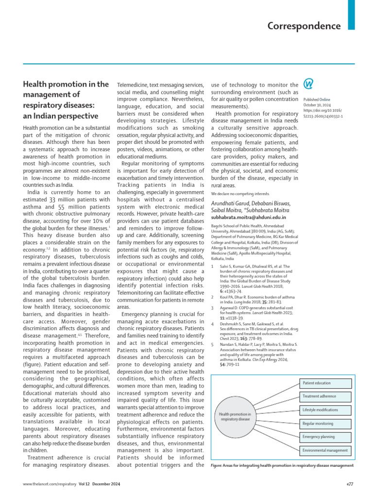 Health Promotion for Respiratory Care in India | PDF | Chronic ...