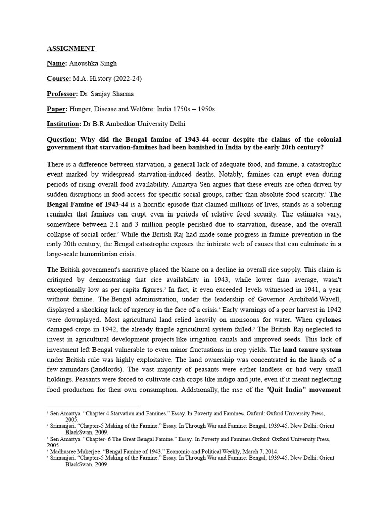 Hunger Assignment Anoushka | PDF | Famine | British Raj