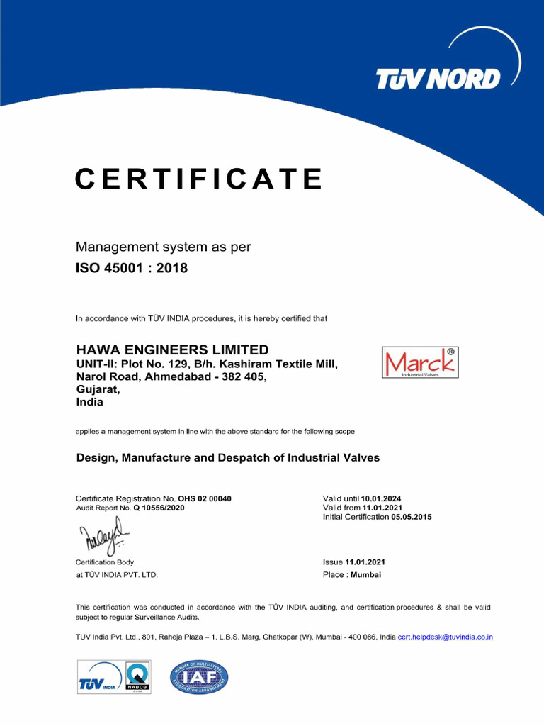 ITEM SR. NO. - 05 - ISO-45001-Certificate | PDF