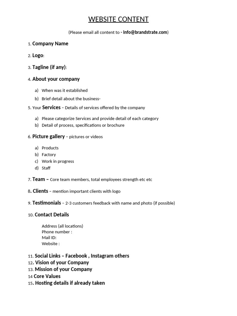 BSS - Website Content Form | PDF