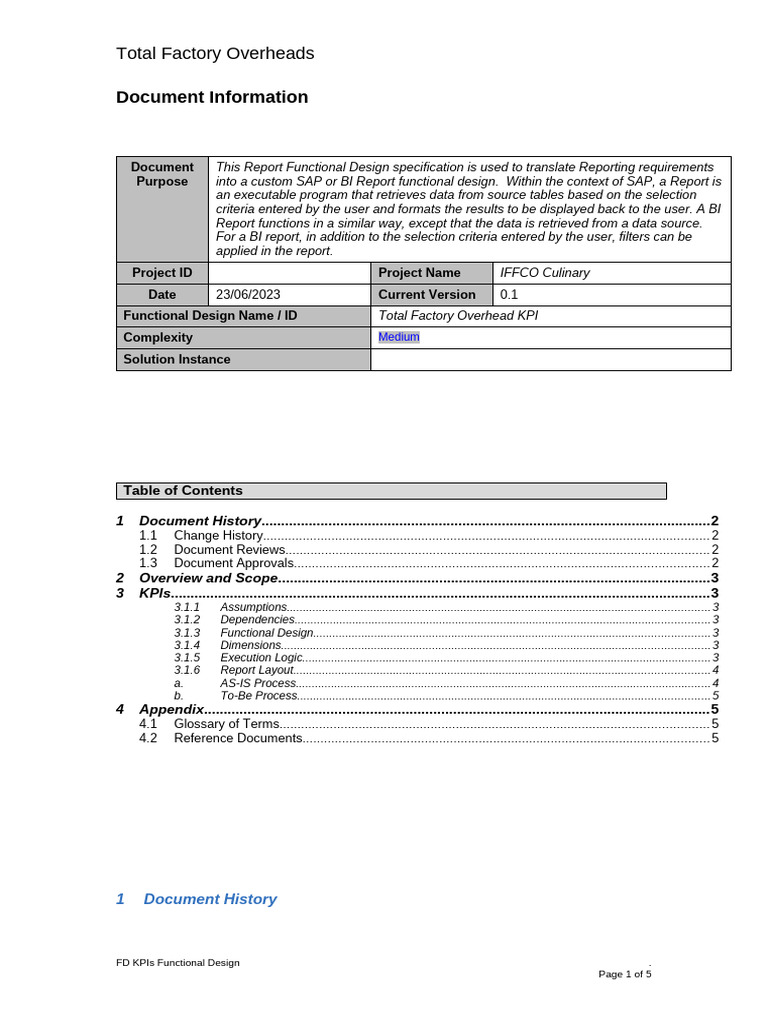 Factory Overheads - KPI - FSD - Draft | PDF | Software Engineering | Computing